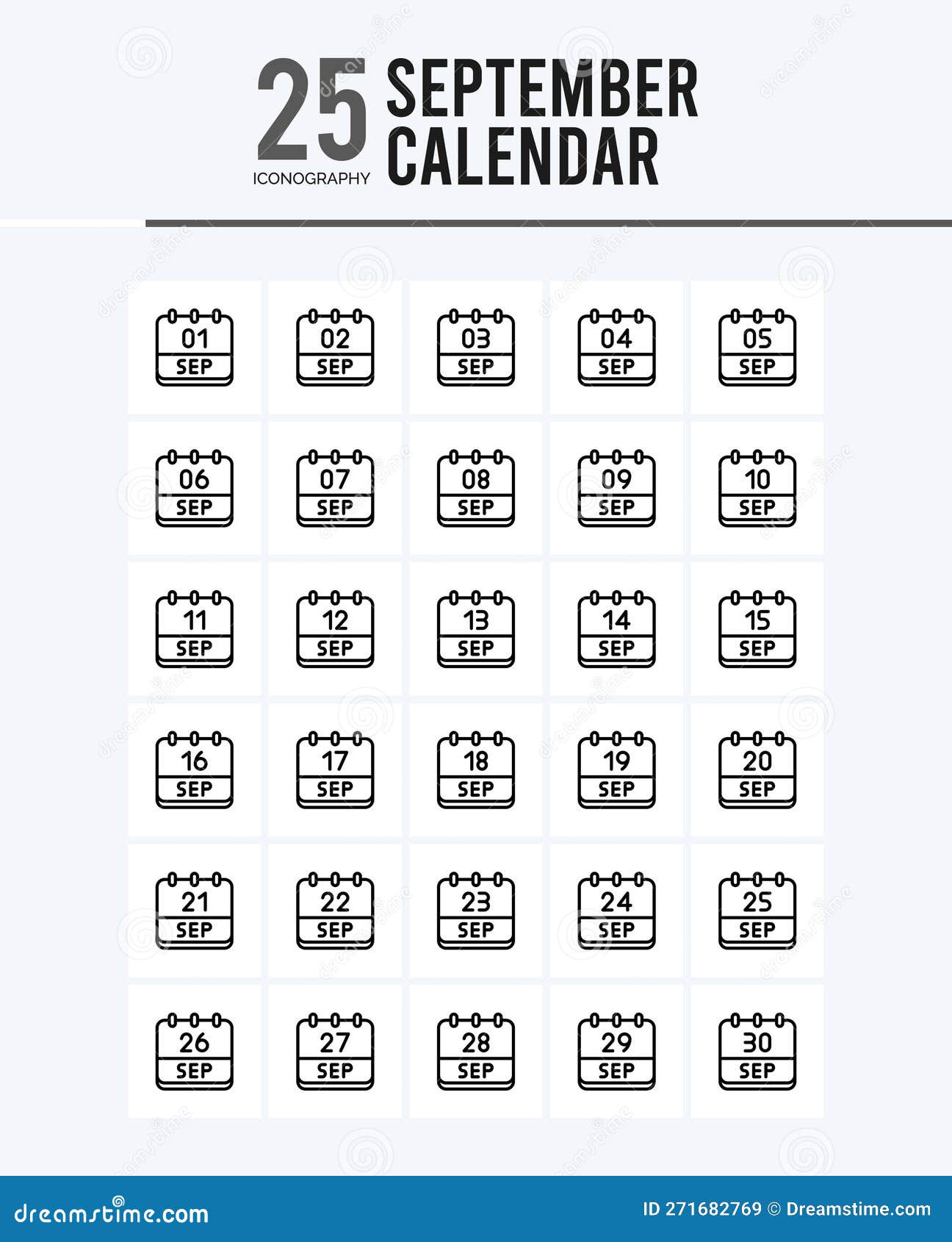 25 September Calendar Outline Icons Pack Vector Illustration Stock ...