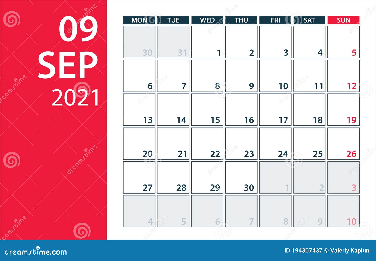 September 2021 Calendar Stock Illustrations – 6,006 September 2021 ...