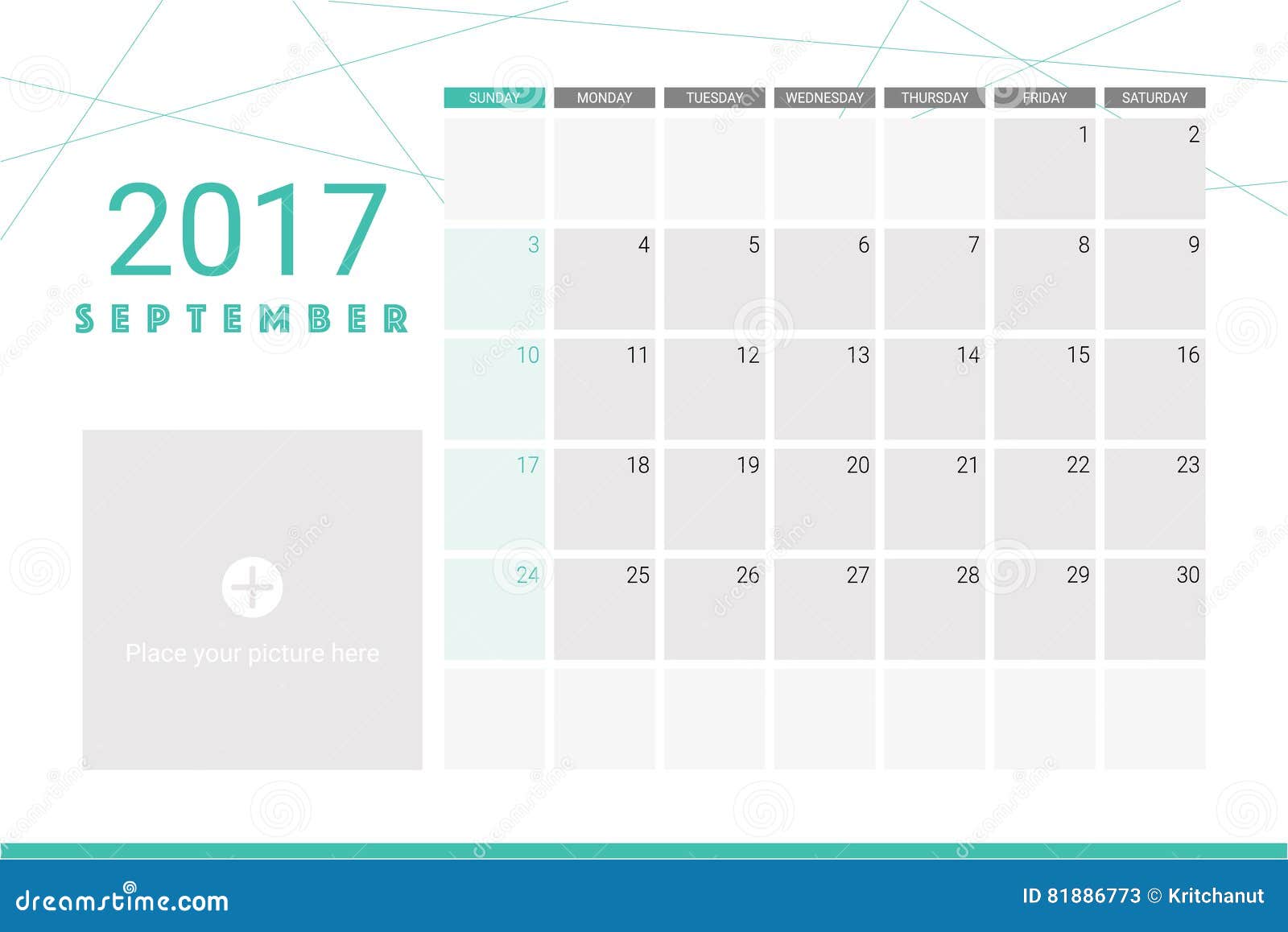 September 2017 calendar stock vector. Illustration of week - 81886773