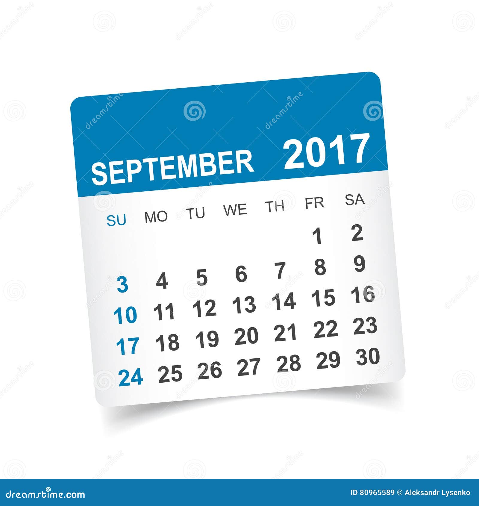 September 2017 calendar stock vector. Illustration of design - 80965589