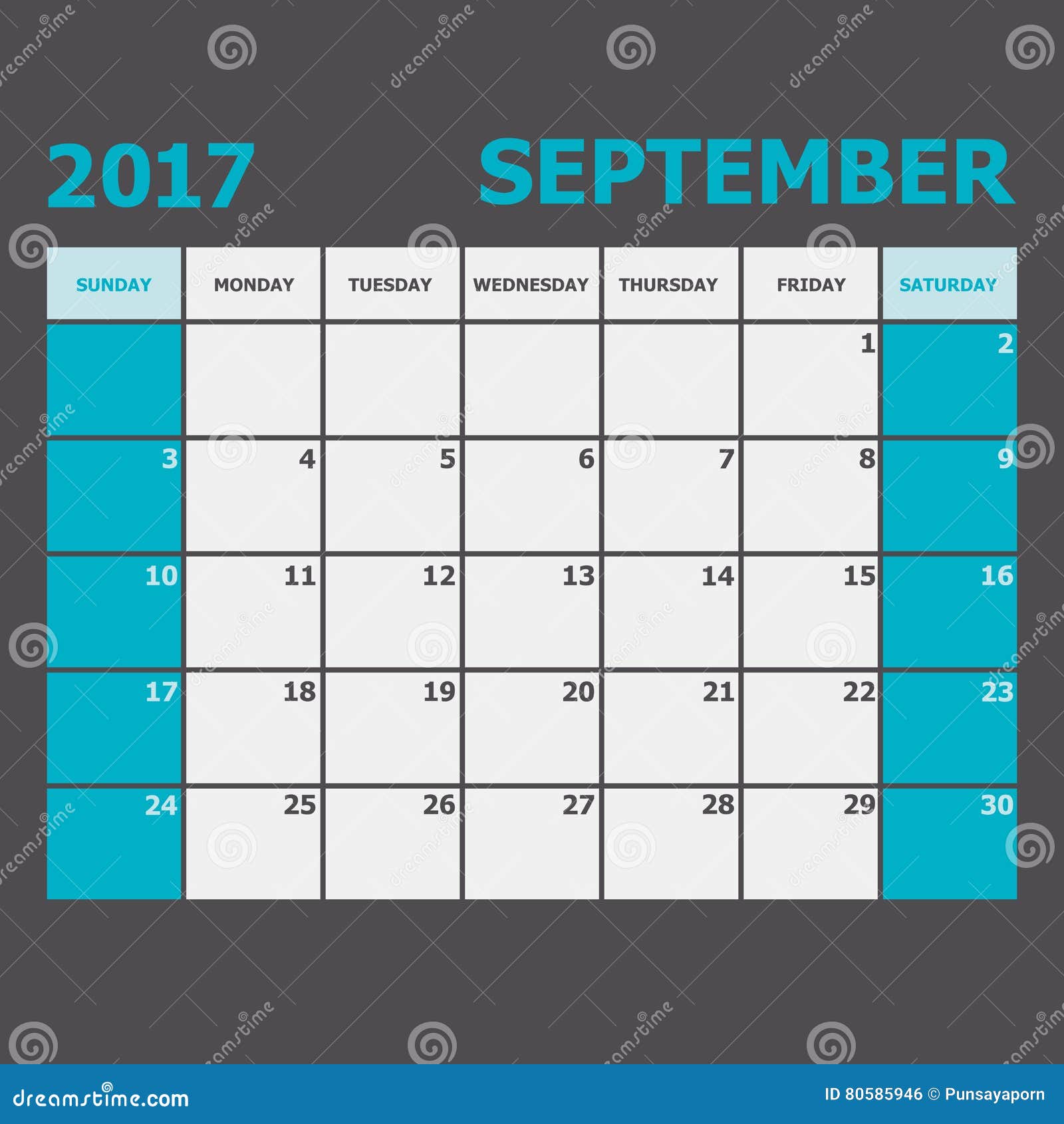 September 2017 Calendar Week Starts on Sunday Stock Vector ...