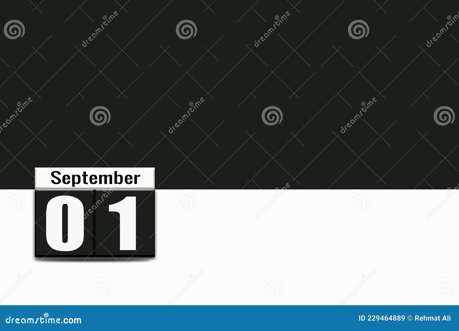 September 1, Calendar of September, White and Dark Background with ...