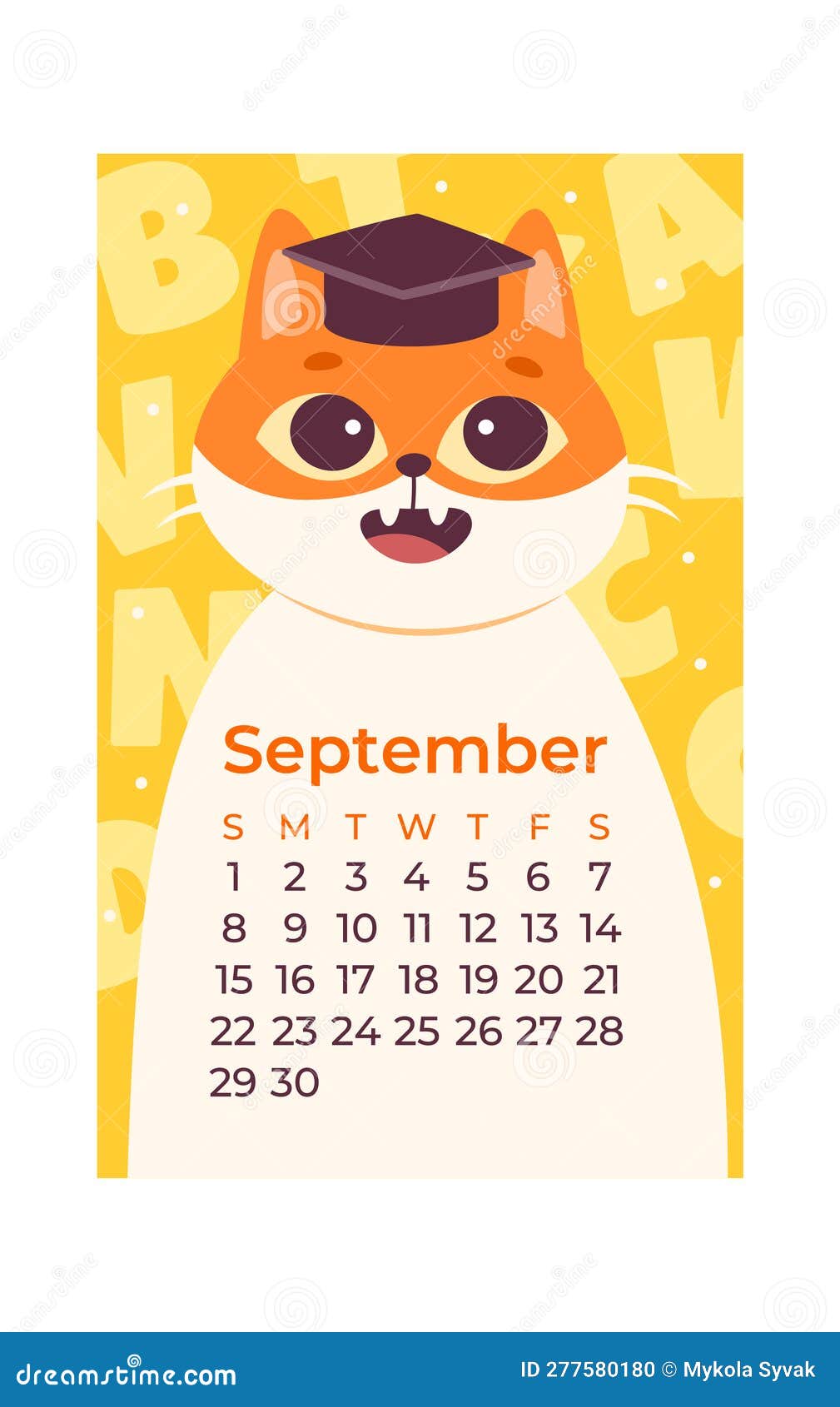 September Cat Calendar stock vector. Illustration of august - 277580180