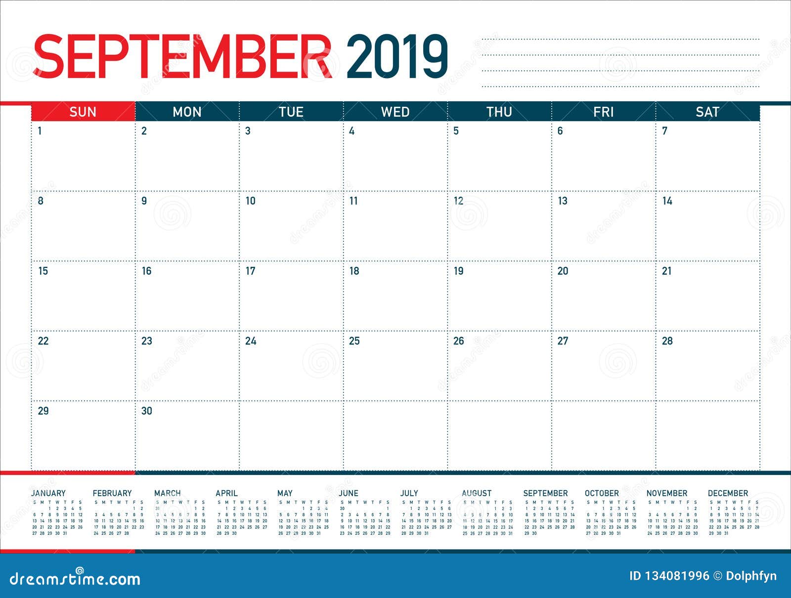 September 2019 Desk Calendar Vector Illustration Stock Vector ...