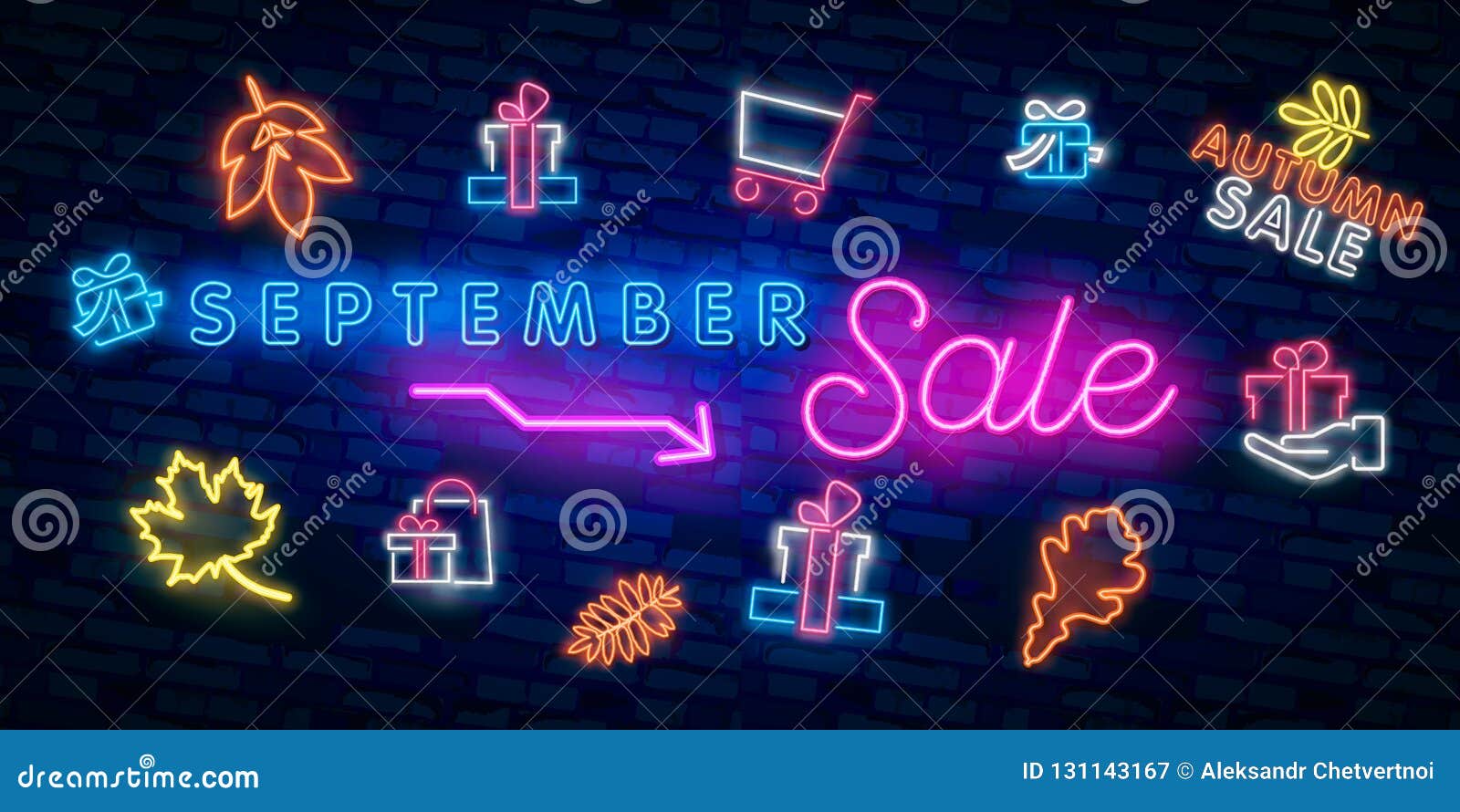 Neon Symbol for September : Month Name with Colorful Elements : Vector ...