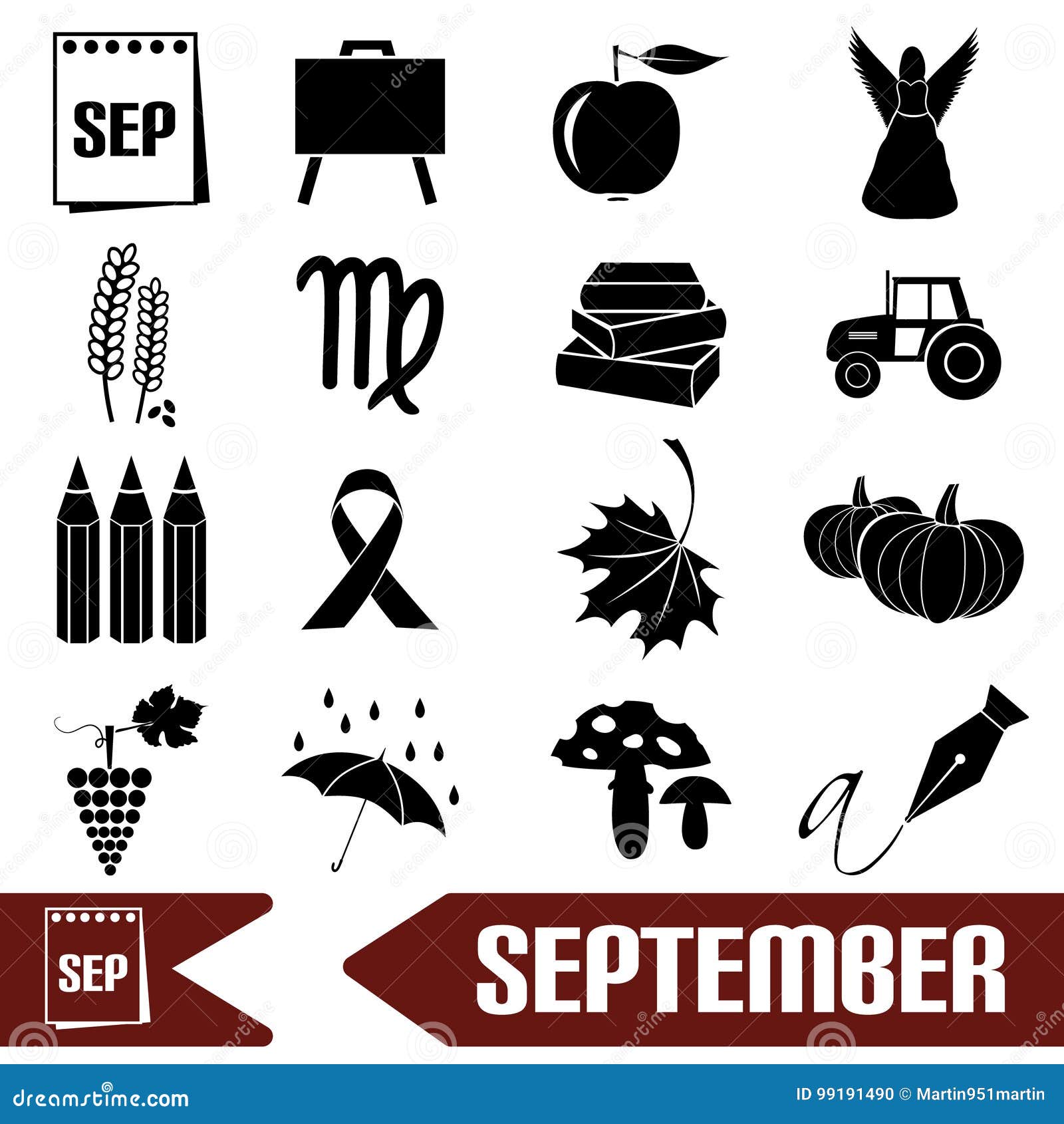 September Month Theme Set of Simple Icons Eps10 Stock Vector ...