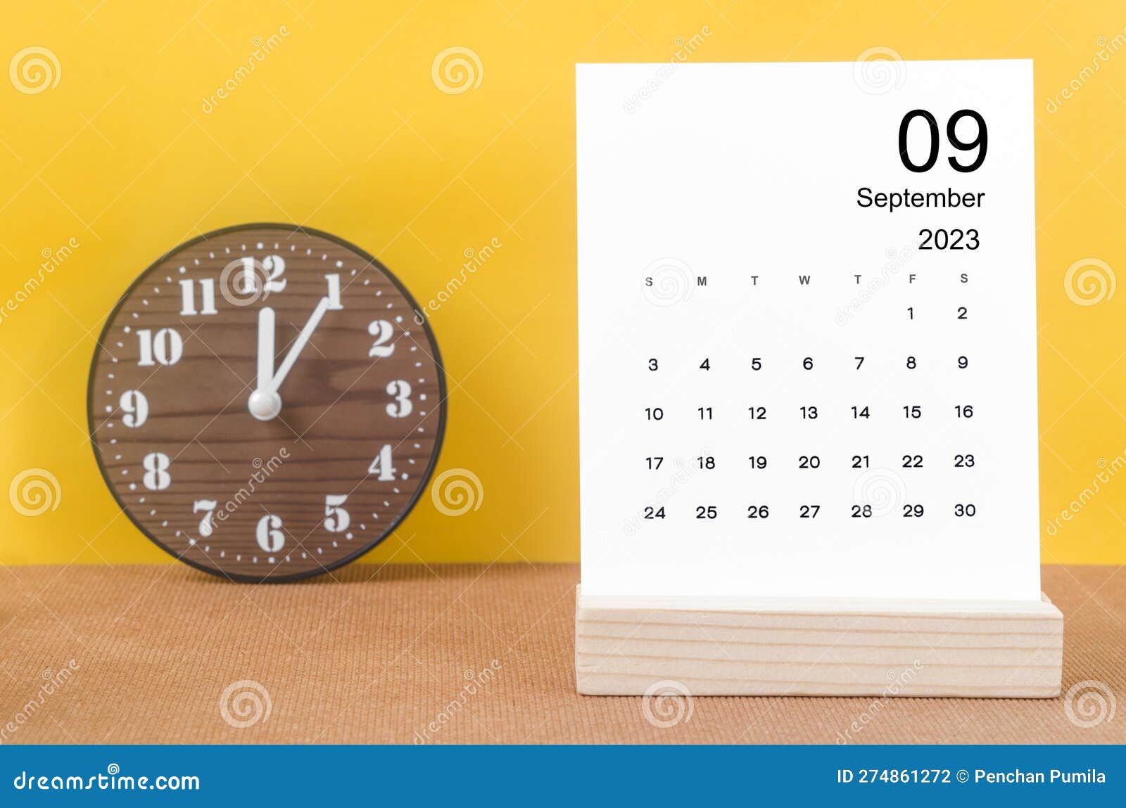 The September 2023 Monthly Calendar for 2023 Year with Clock on Yellow ...