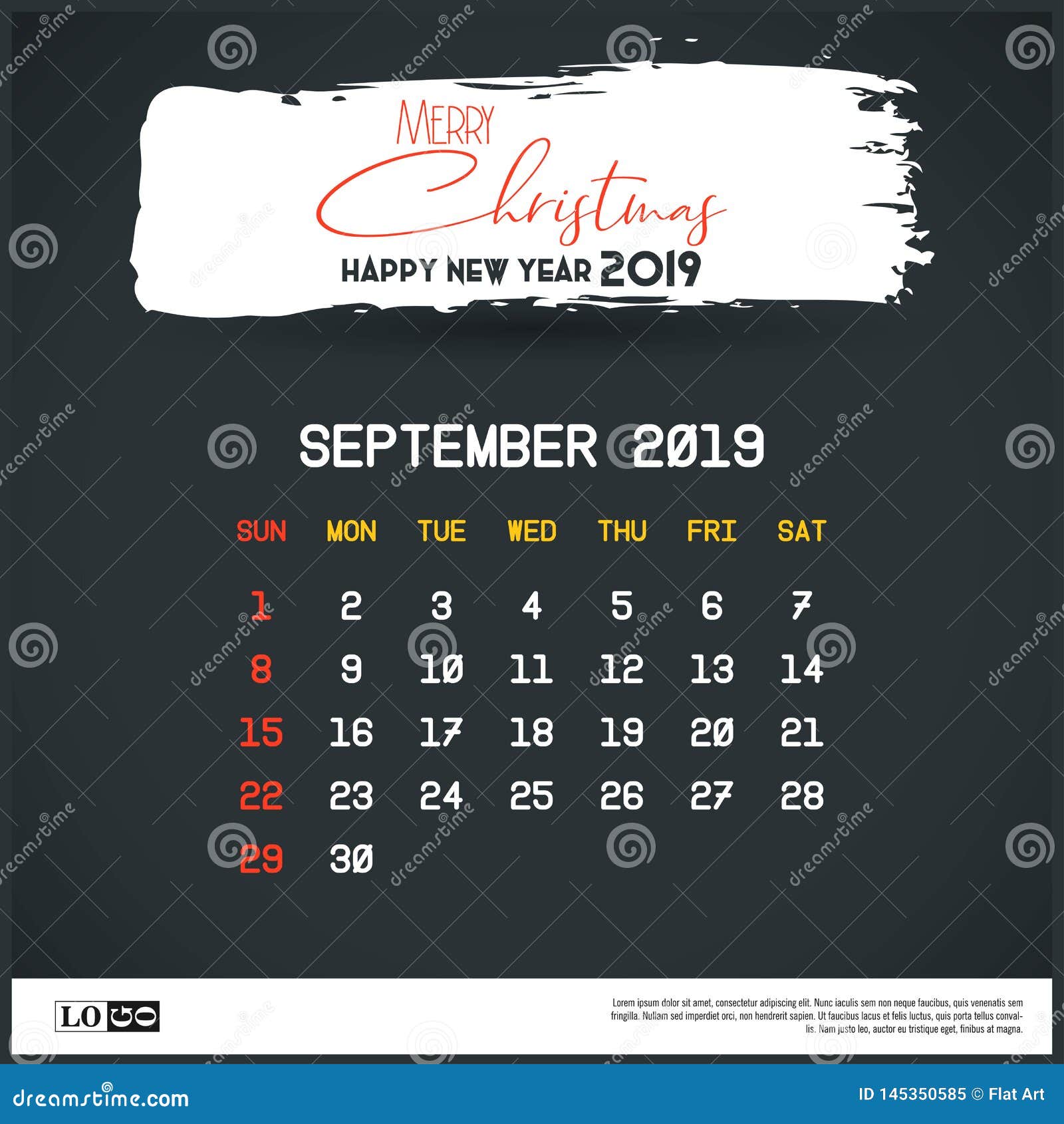 September 2019 New Year Calendar Template. Brush Stroke Header ...