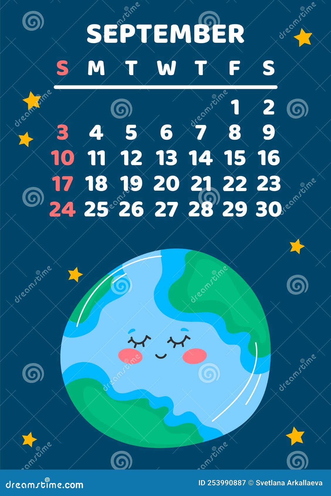 September. Space Calendar Planner 2023. Weekly Scheduling, Planets ...