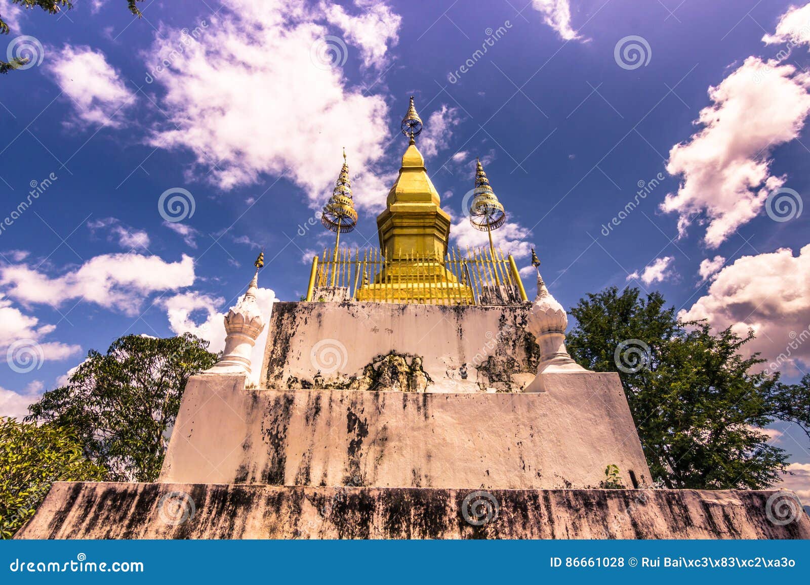 September 20, 2014: Stupa at the Top of Phousi Mount in Luang Prabang ...