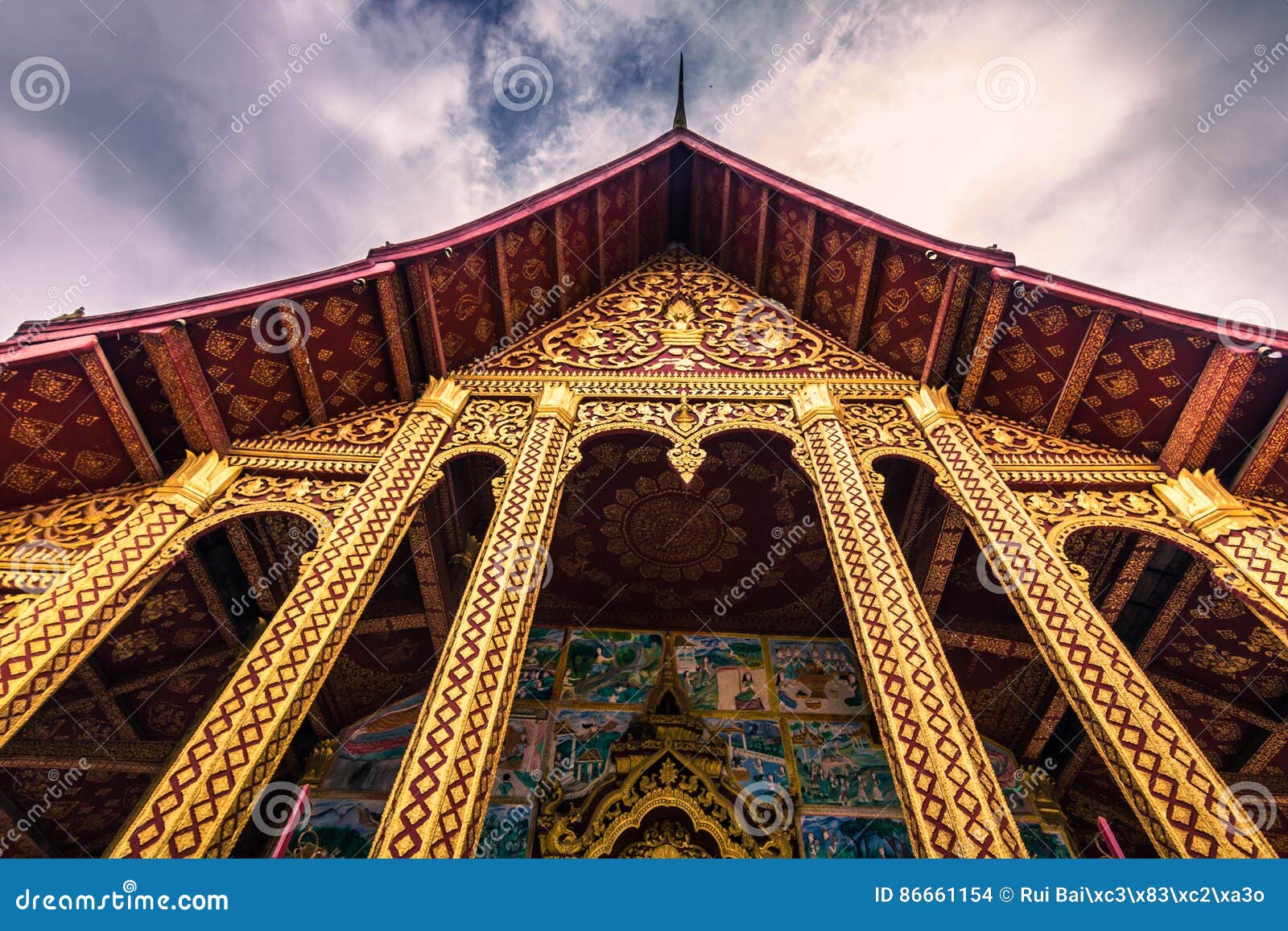 September 20, 2014: Wat Manorom Temple in Luang Prabang, Laos Stock ...