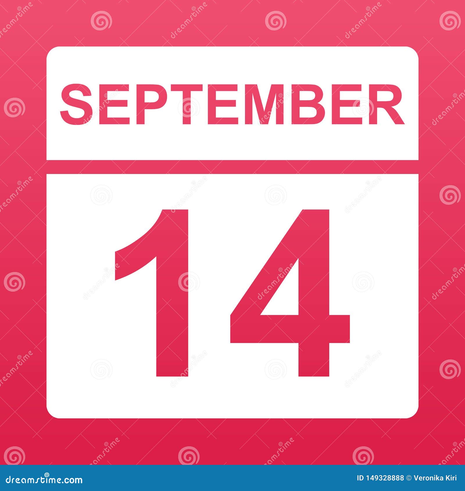 September 14. White Calendar on a Colored Background. Day on the ...