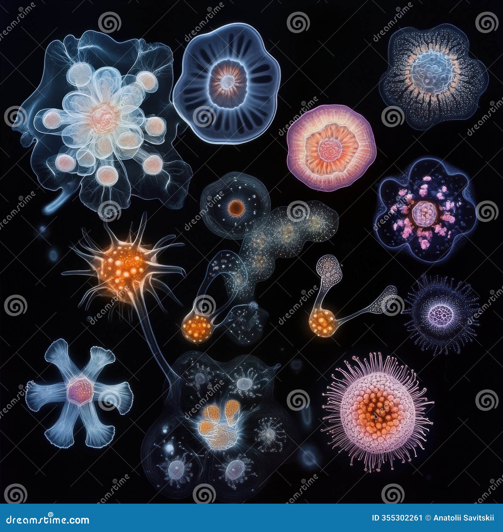 Evolving Bacteria Displayed In Vibrant Colors Showcasing Diversity Of ...