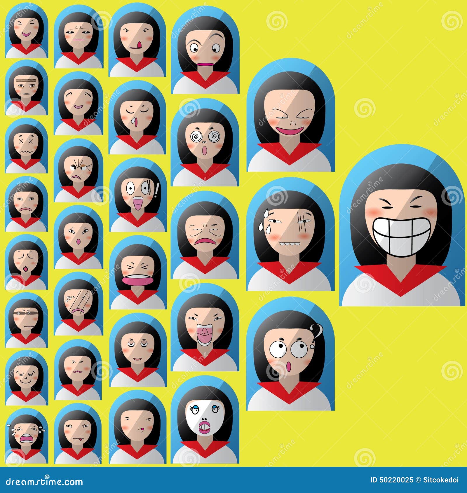 Sequence girls face stock illustration. Illustration of feeling - 50220025
