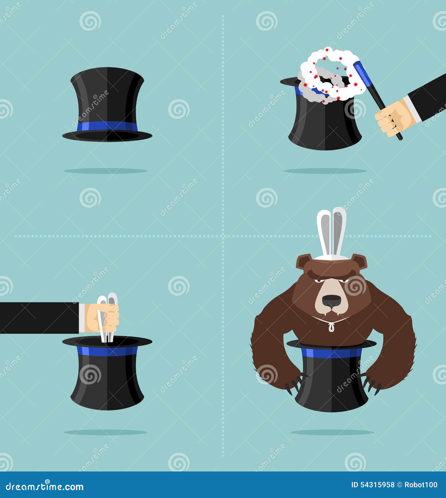 Sequence Of A Magic Trick. Instead Of Rabbit Out Of Hat Was A B Vector ...