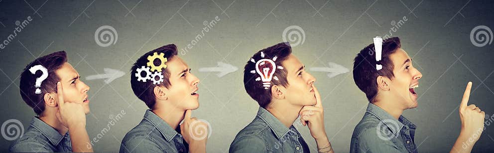 Sequence of a Man Thoughtful, Thinking, Finding Solution Stock Photo ...