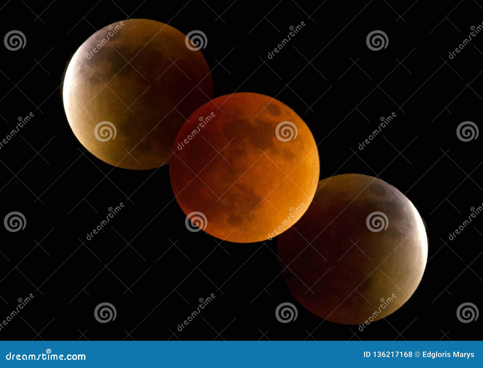 Sequence Progression of Total Lunar Eclipse To Blood Moon Stock Photo ...