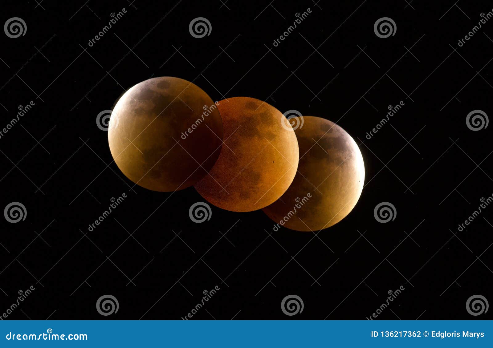 Sequence Progression of Total Lunar Eclipse To Blood Moon Stock Photo ...