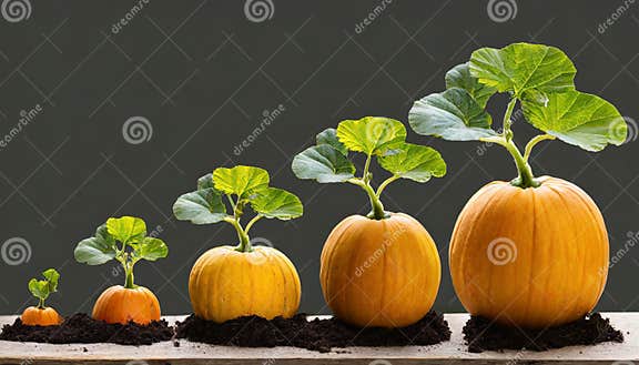 Sequence of Pumpkin Plant Growing Isolated, Evolution Concept Stock ...