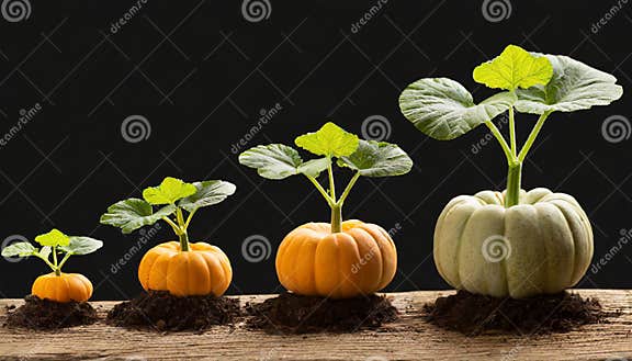 Sequence of Pumpkin Plant Growing Isolated, Evolution Concept Stock ...