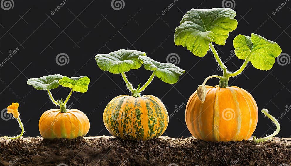 Sequence of Pumpkin Plant Growing Isolated, Evolution Concept Stock ...