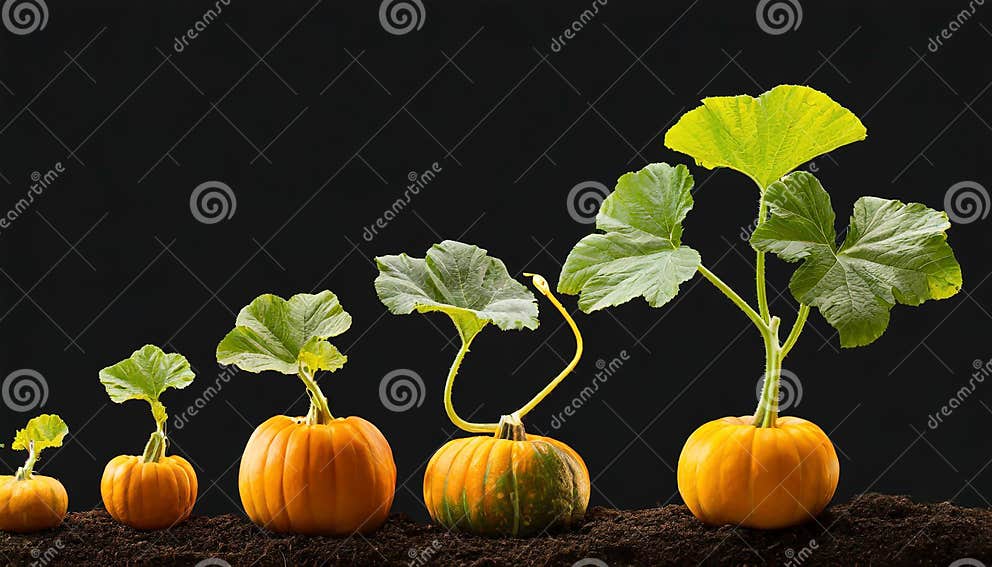 Sequence of Pumpkin Plant Growing Isolated, Evolution Concept Stock ...