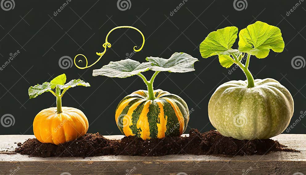 Sequence of Pumpkin Plant Growing Isolated, Evolution Concept Stock ...