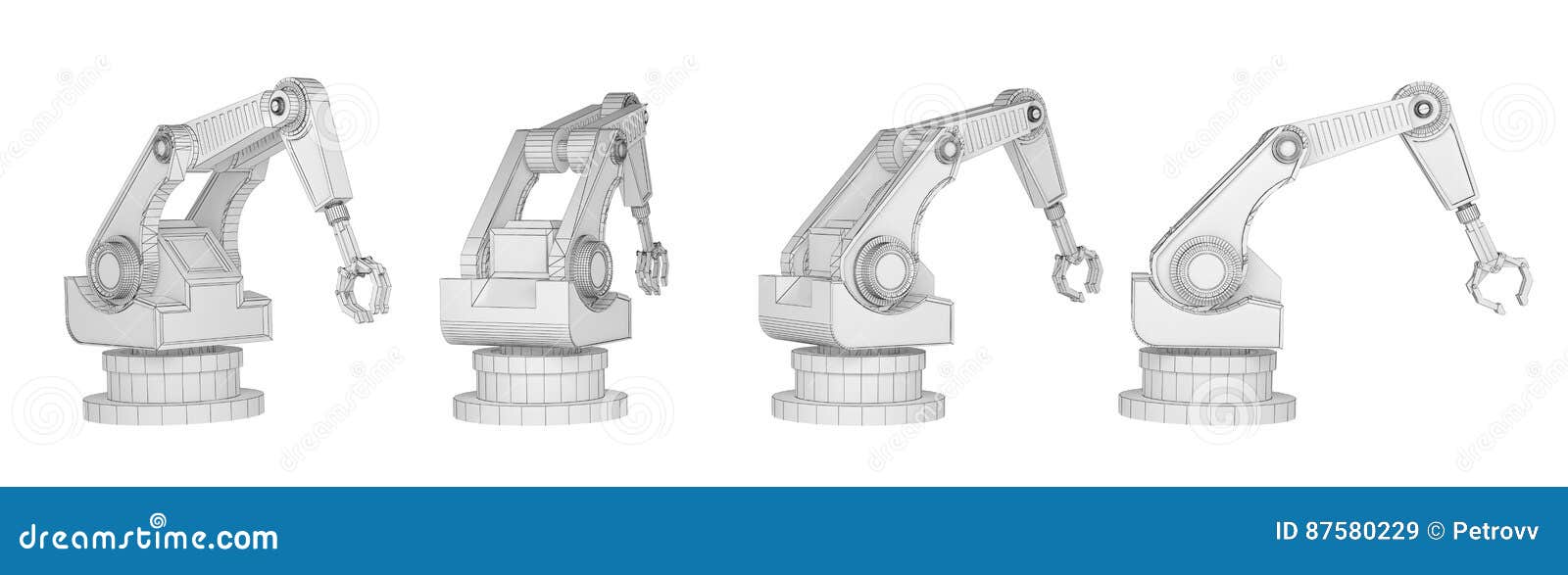 Sequence Robotic Arm Isolated on White 3d Rendering Stock Illustration ...