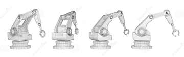 Sequence Robotic Arm Isolated on White 3d Rendering Stock Illustration ...
