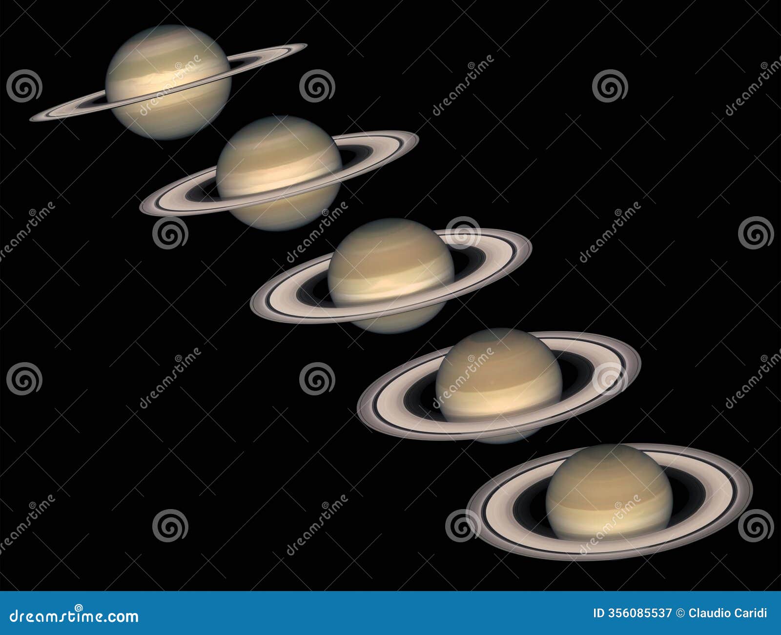 Sequence Showcasing Saturn and Its Rings from Various Angles. Stock ...