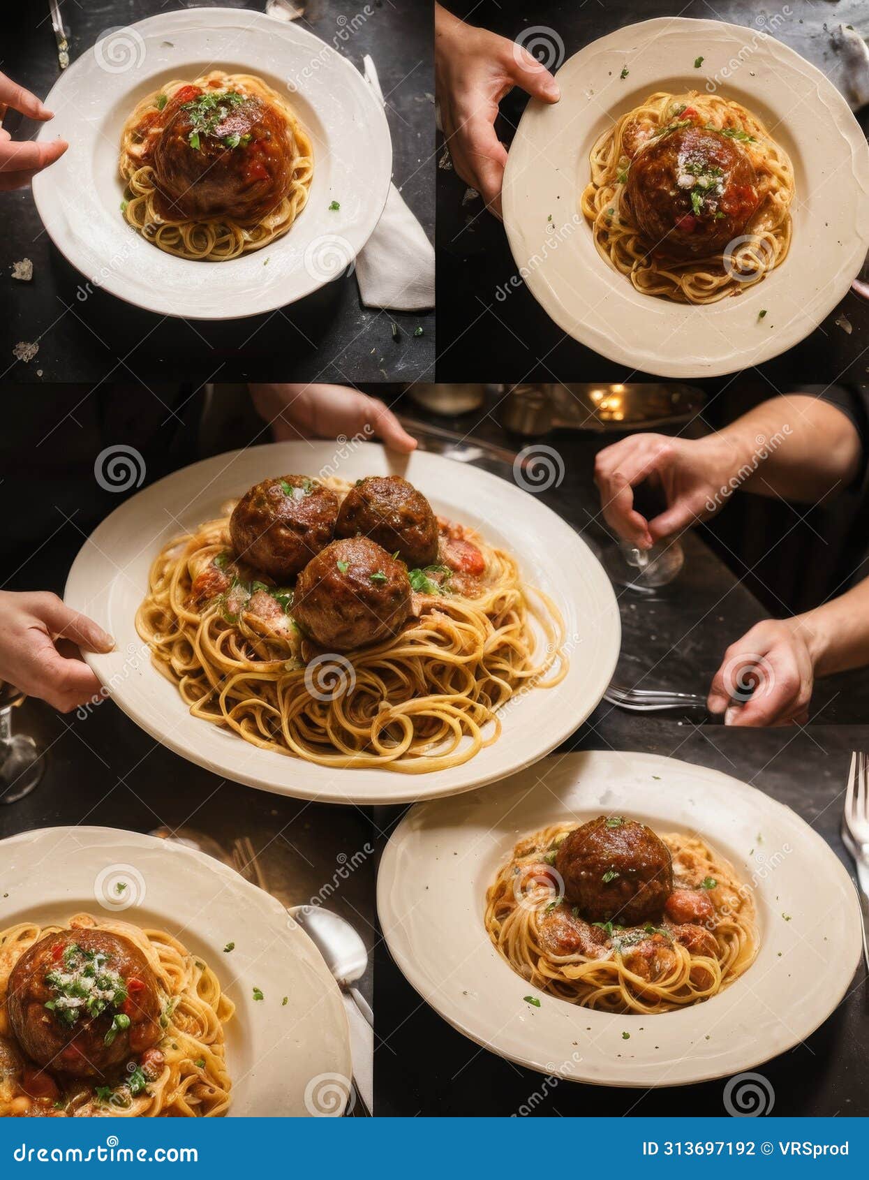 Spaghetti with Giant Meatballs Sequence Stock Photo - Image of ...