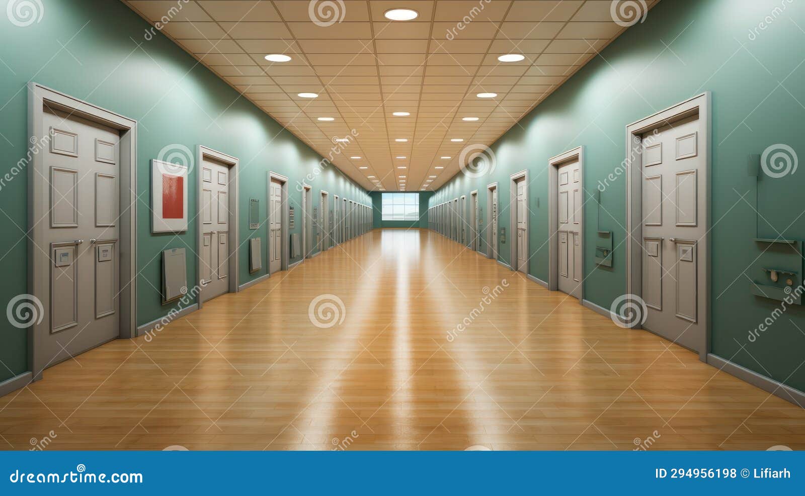 A Hallway In A University Building With Lockers And Poste Created With ...