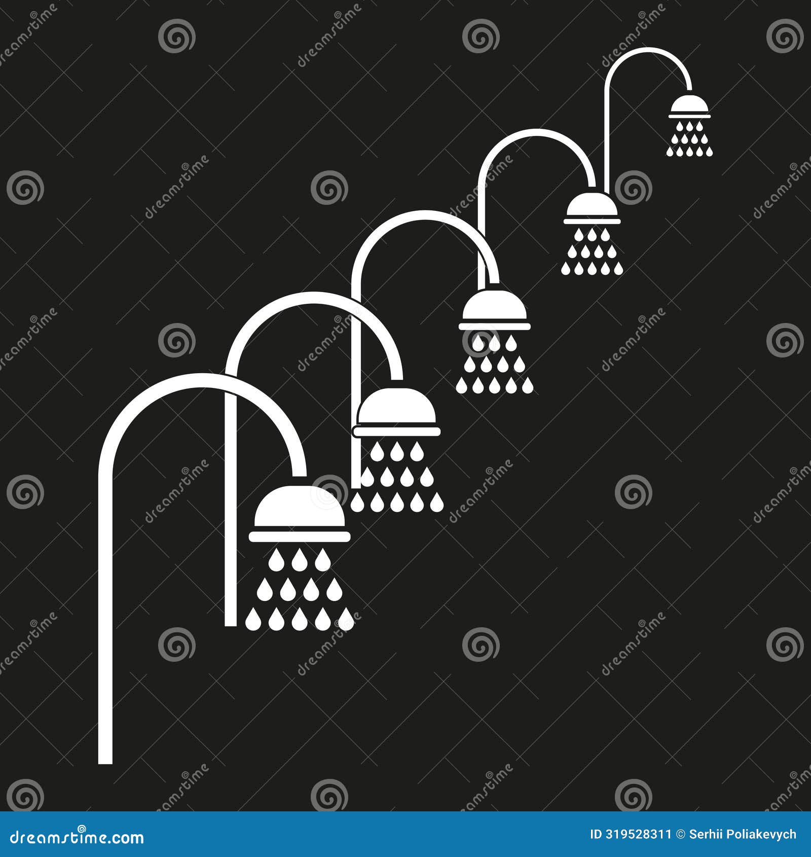 Sequential Showerheads with Water Flow. Vector Bathroom Concept Stock ...