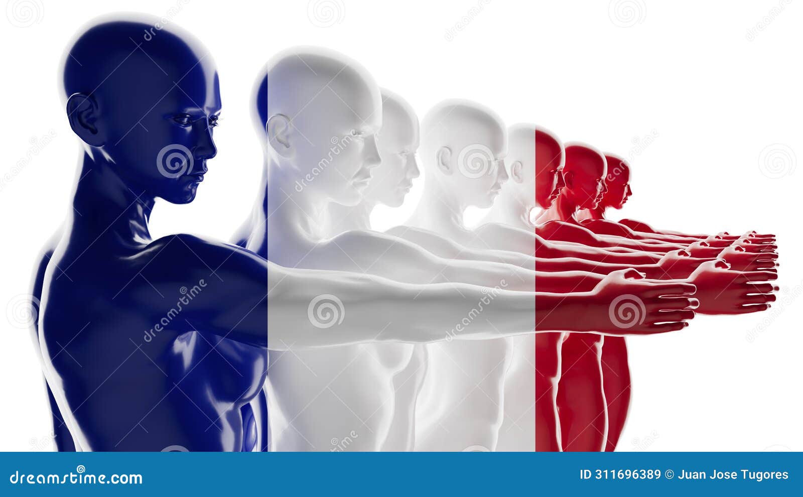 Row of Human Silhouettes Merging into the French Flag Colors Stock ...
