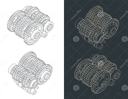 Sequential Transmission Isometric Blueprints Stock Vector ...
