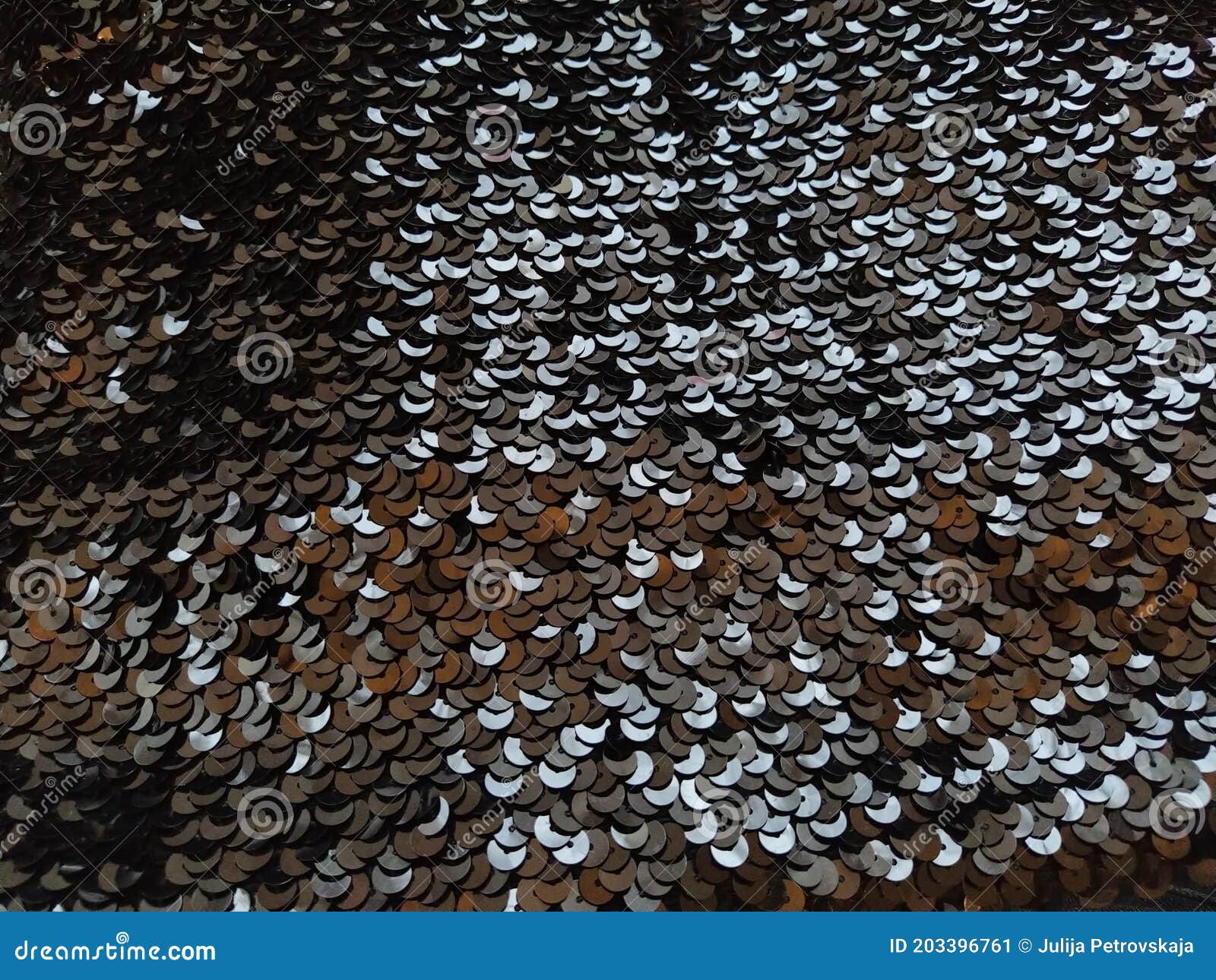 Sequin Fabric. Black Sequins with White and Gray Sheen. Reflection of ...