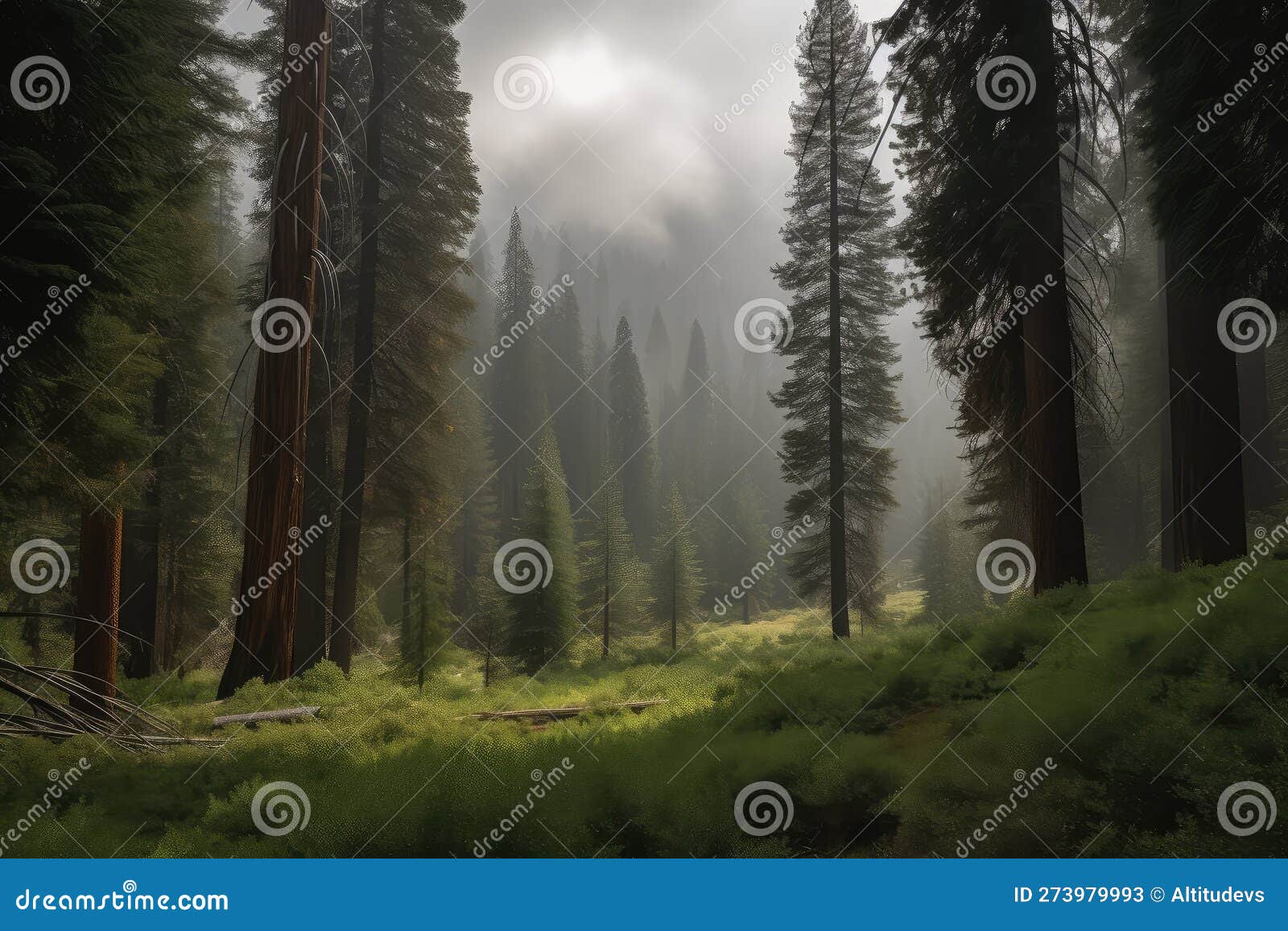 Sequoia Forest with Storm Clouds and Mist in the Distance Stock ...