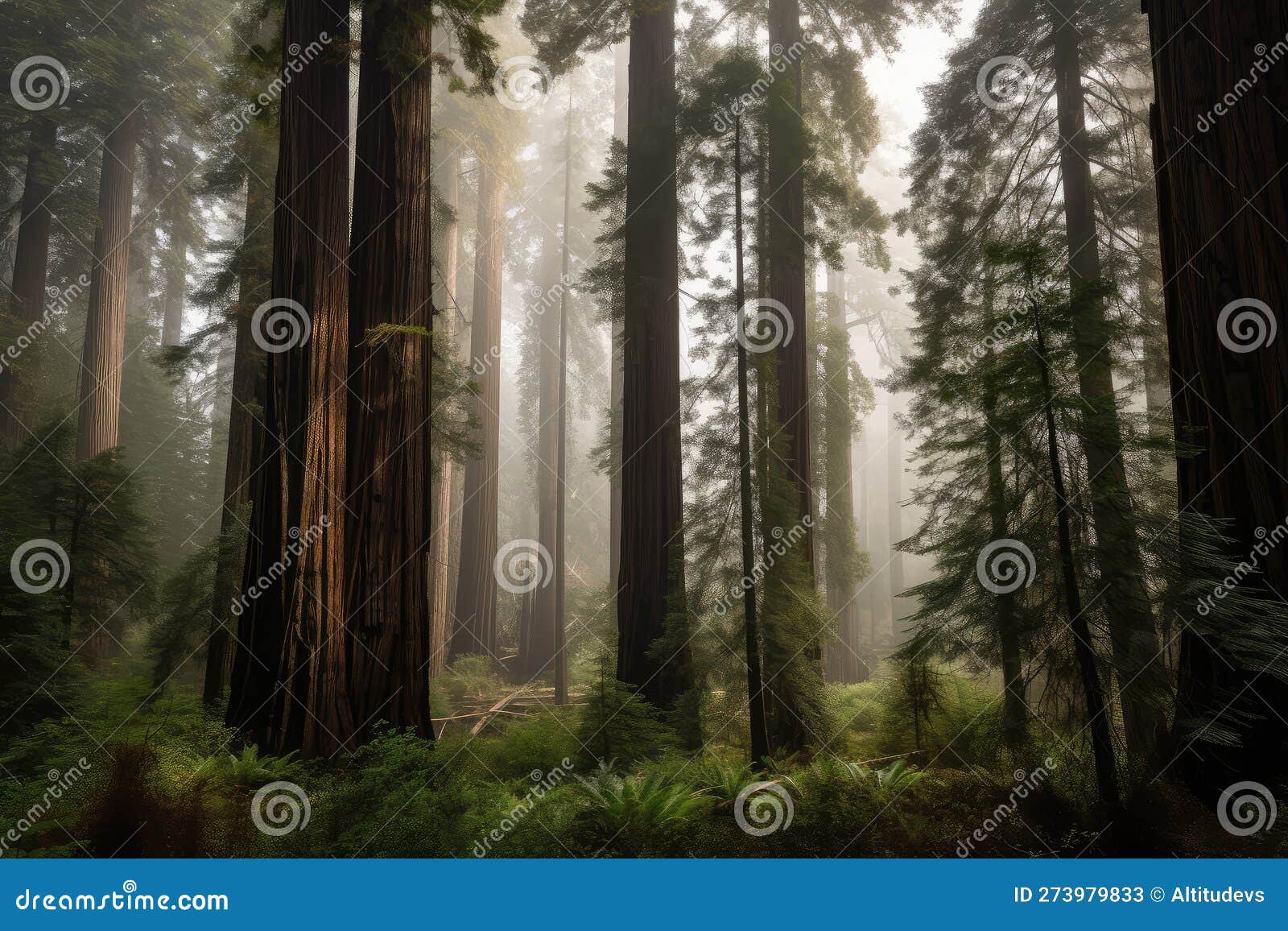 Sequoia Forest, with Towering Trees and Mist in the Air Stock ...