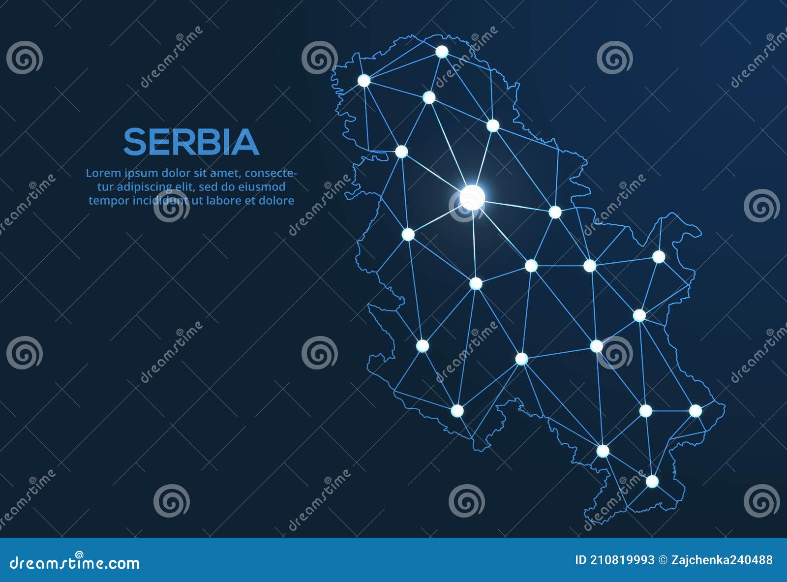 Serbia Communication Network Map. Vector Low Poly Image of a Global Map ...