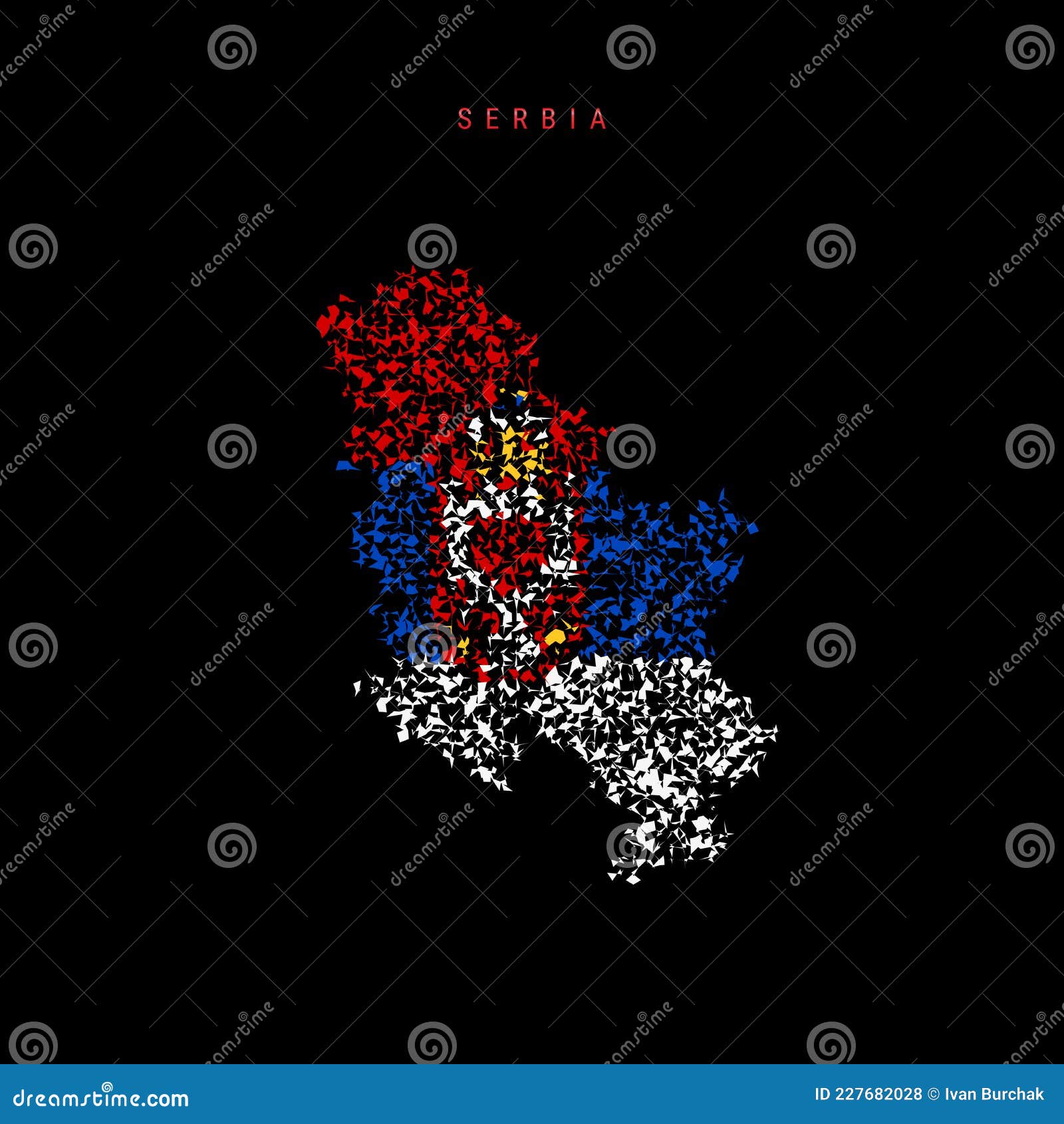 Serbia Flag Map Chaotic Particles Pattern In The Serbian Flag Colors