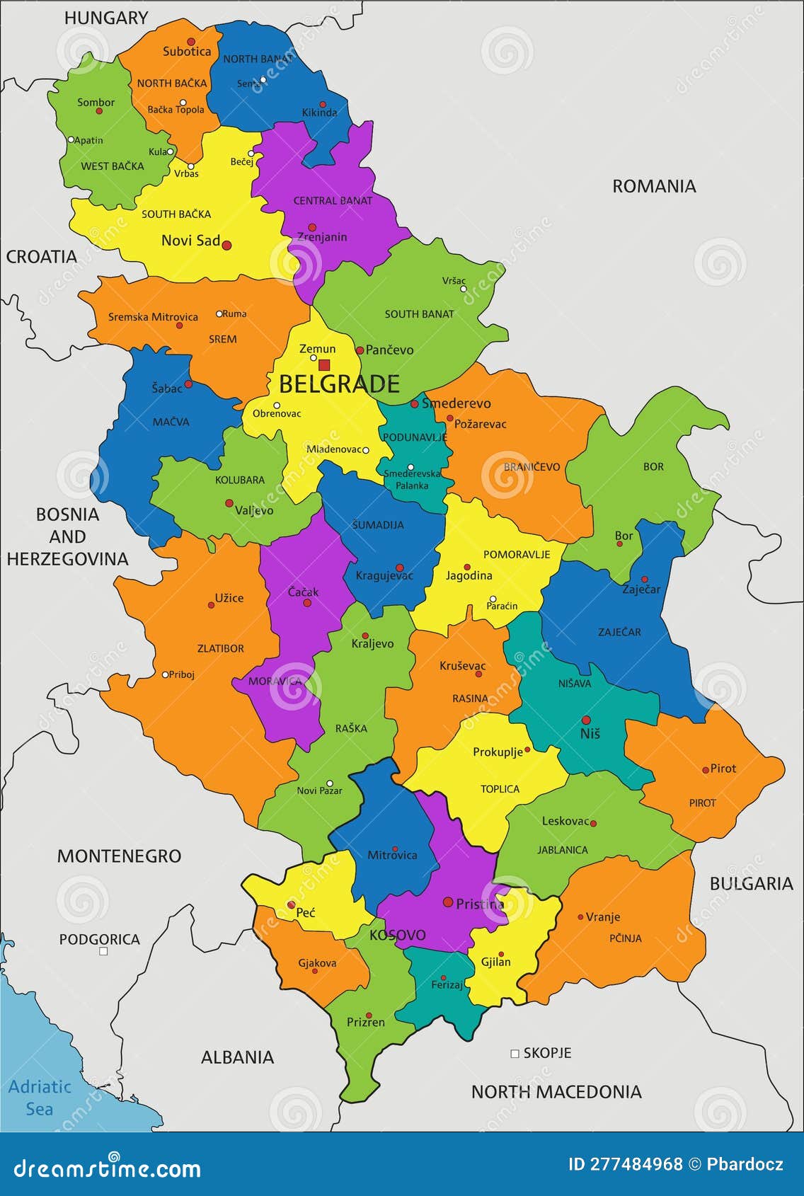 Colorful Serbia Political Map with Clearly Labeled, Separated Layers ...