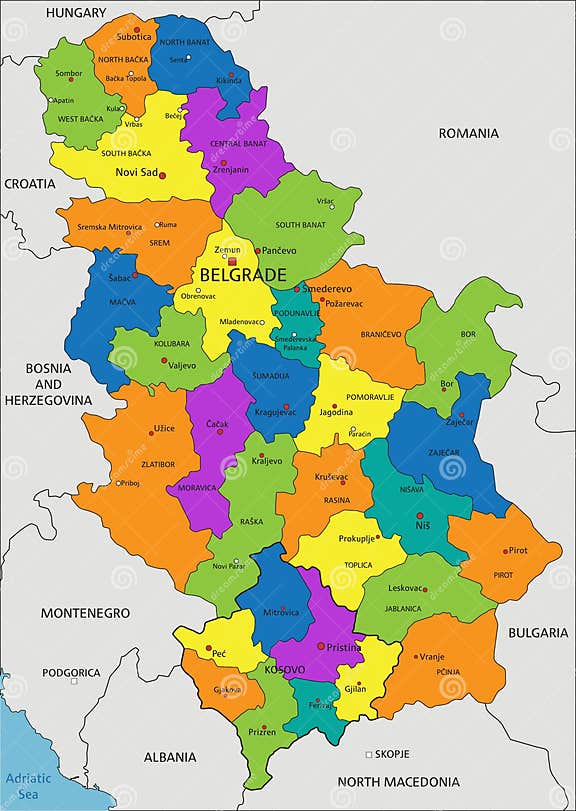 Colorful Serbia Political Map with Clearly Labeled, Separated Layers ...