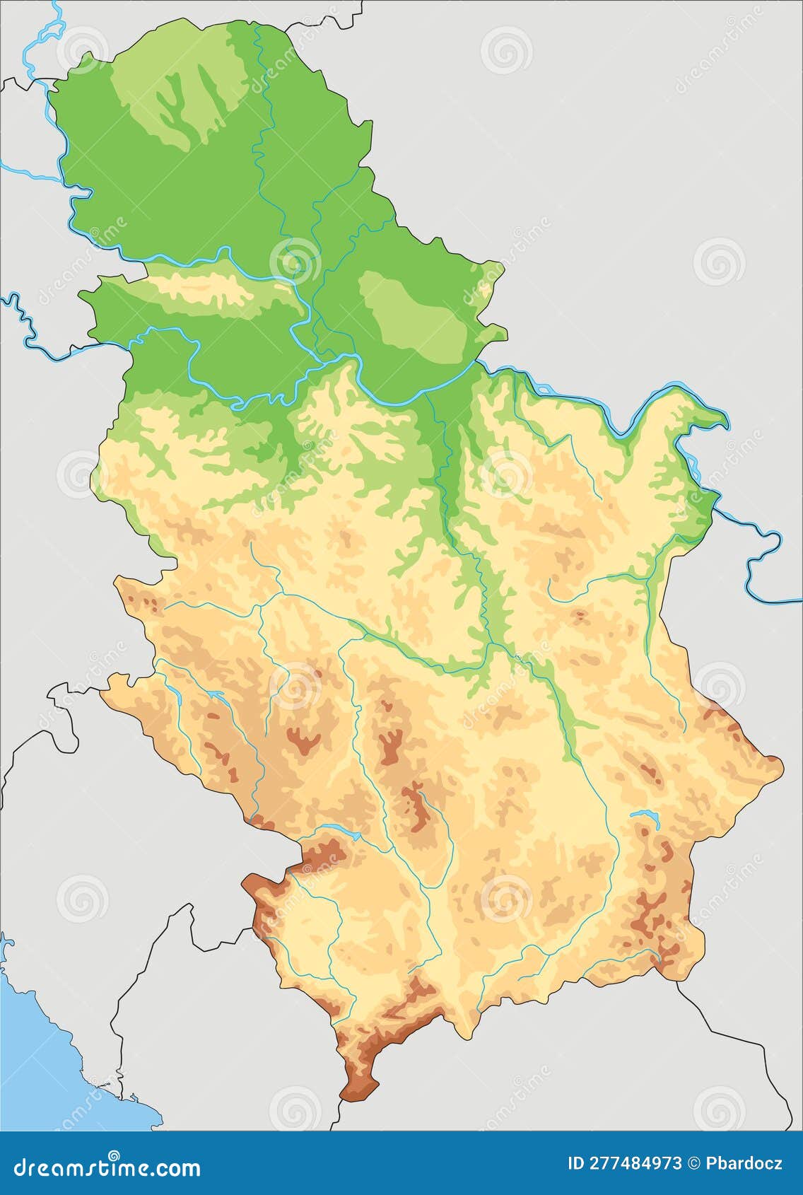 Detailed Serbia Physical Map. Stock Vector - Illustration of capital ...