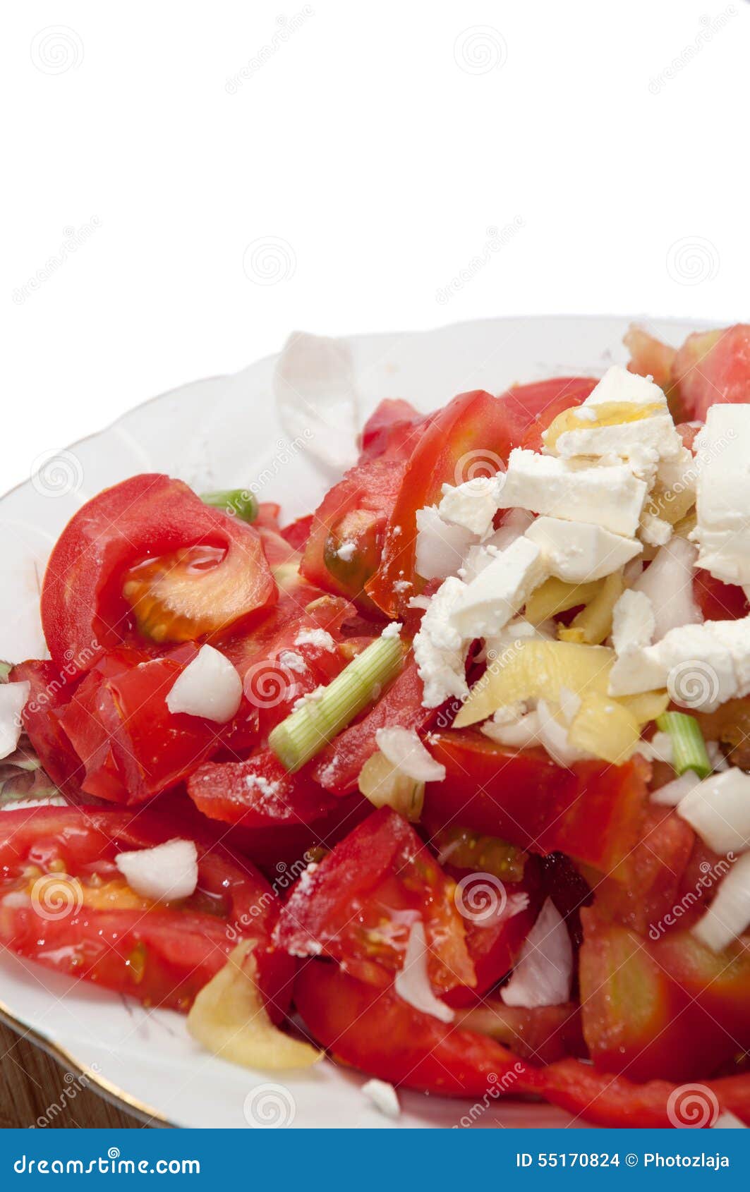 Serbian Balkan Sopska Salad with Tomato Onion and Cheese Stock Photo ...