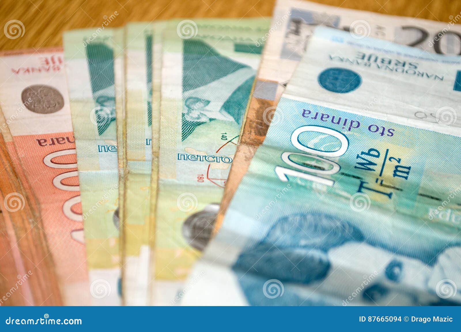 Serbian Currency Dinar. Banknotes of 500, 200 and 100 Dinars Stock ...