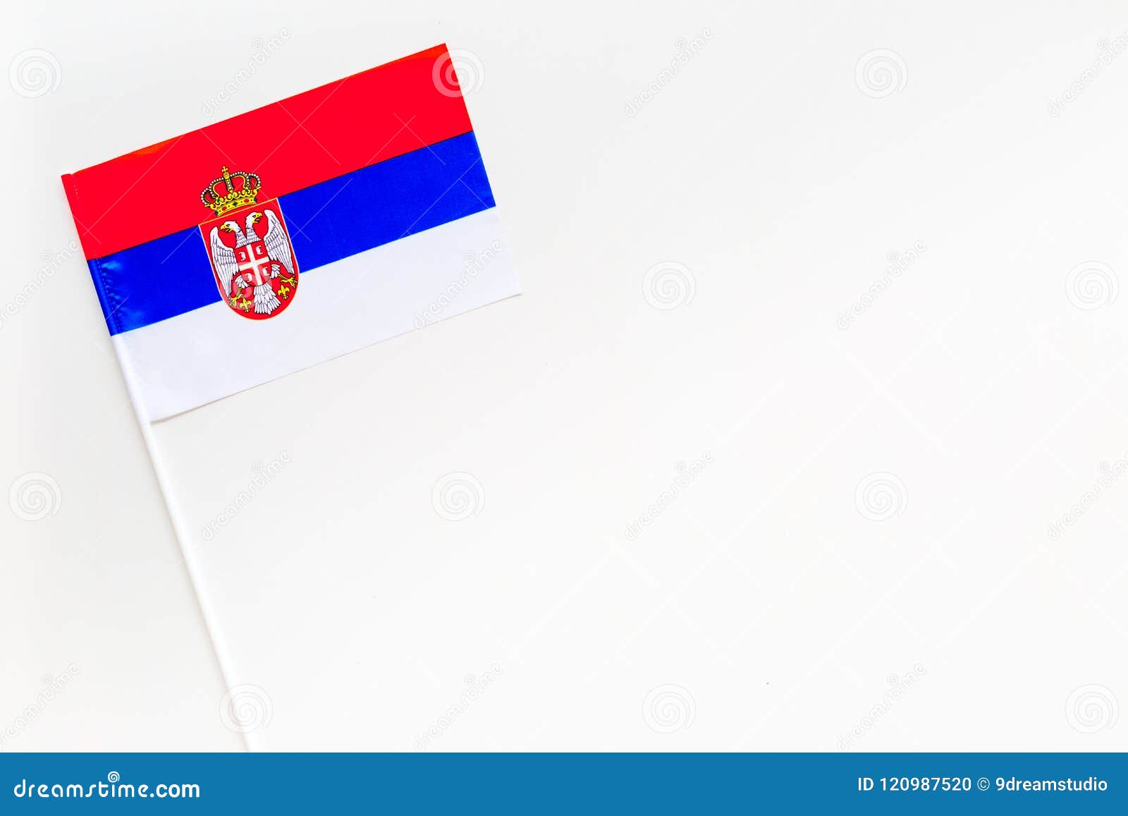 Serbian Flag Concept. Small Flag on White Background Top View Copy ...