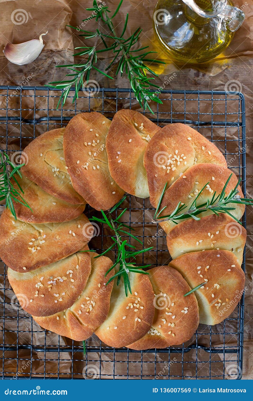 Serbian Leavened Pull Apart Flatbread Pogaca with Sesame Seeds Stock ...