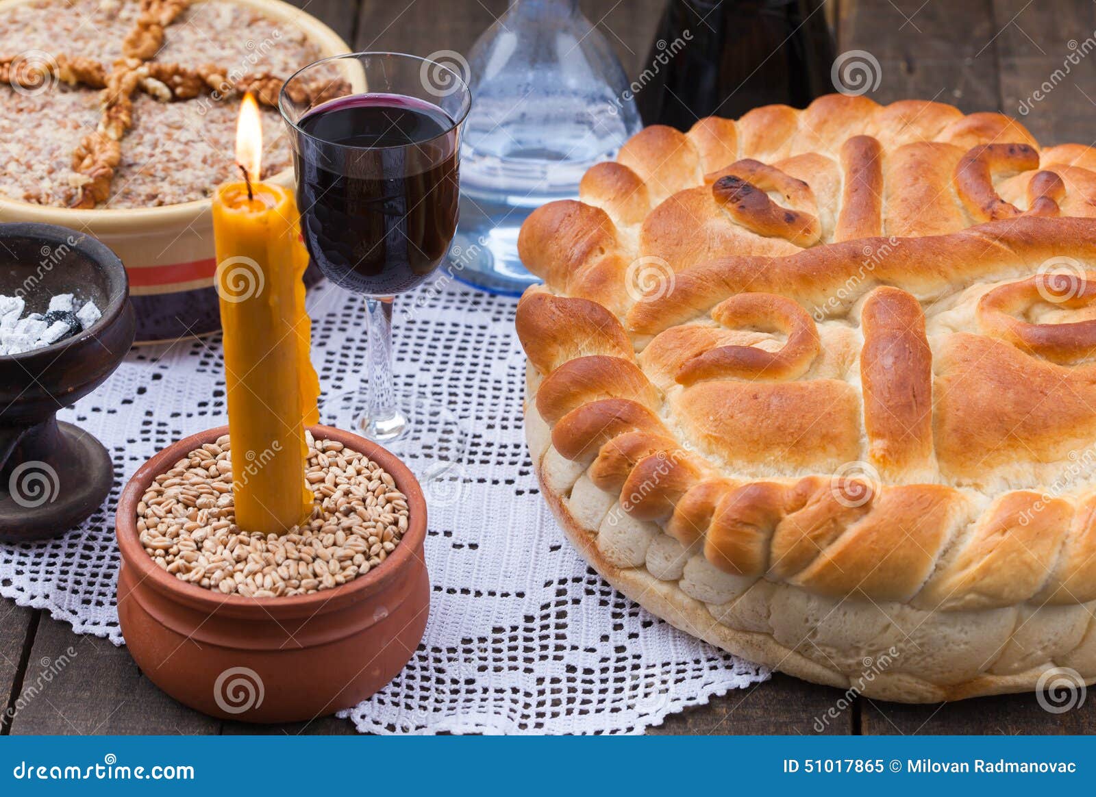 Serbian Slava Bread Decorated In Traditional Style Stock Photo ...