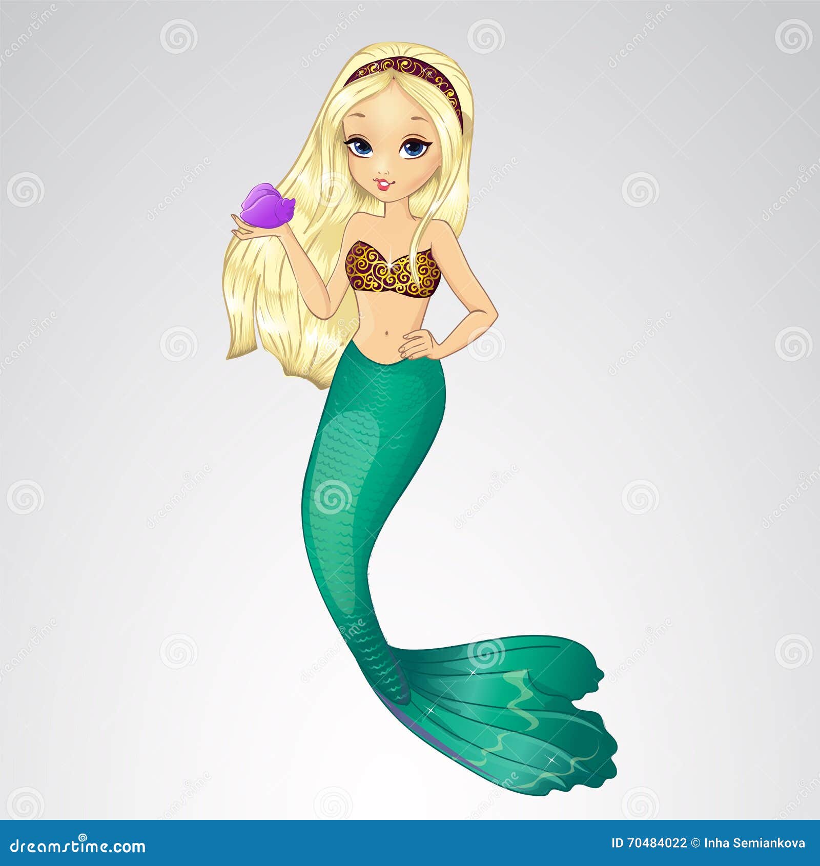 Sereia Loura Que Guarda Shell Ilustração do Vetor - Ilustração de ...