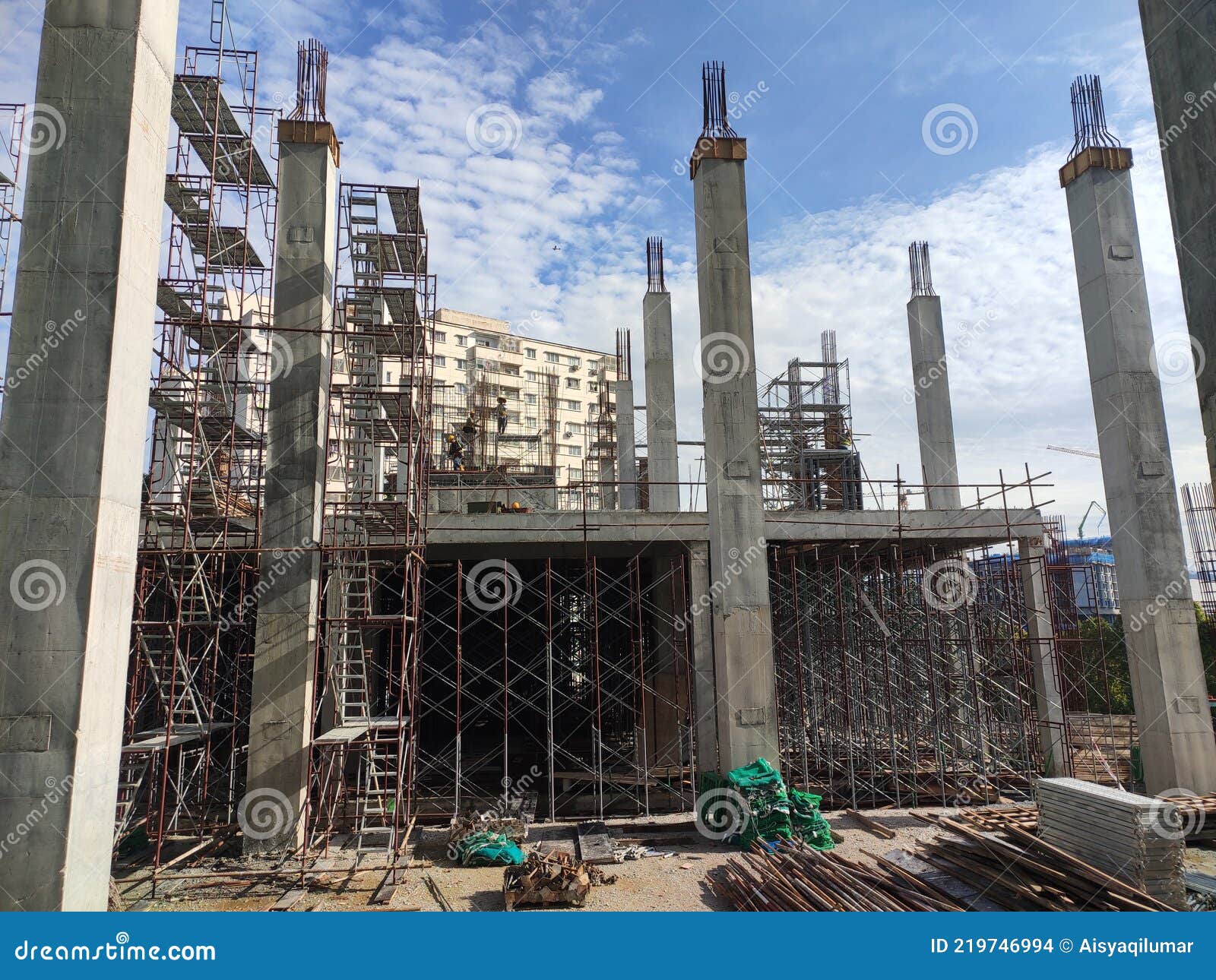 The Concrete Pillar Structure is Under Construction at the Construction ...
